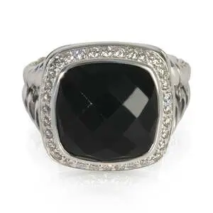 David Yurman Sterling Silver, Onyx, And Diamond Albion Ring - Sterling_silver