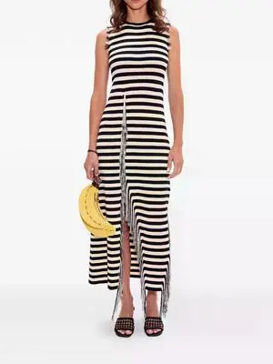 SIMONMILLER Striped Fringe Knit Midi Dress - Black