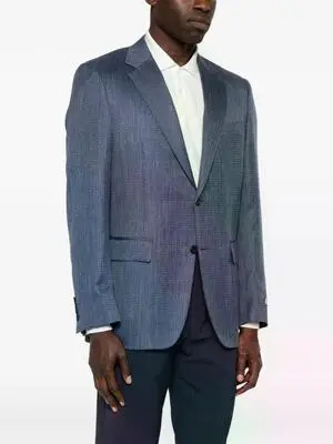 Canali Patterned Notched Lapel Jacket - Blue