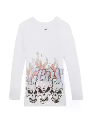 Gcds Long-sleeve Graphic-print Mini Dress - White