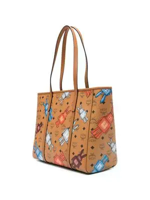 Mcm Logo-print Tote Bag - Brown