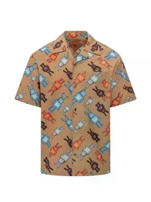 Mcm Rabot Rabbit-print Camp-collar Shirt - Neutrals