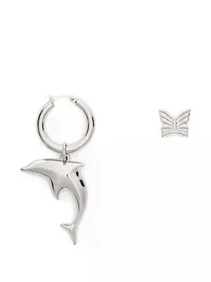 Blumarine Dolphin Pendant Butterfly Motif Mismatched Earrings - Silver