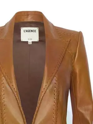 L'Agence Dulcie Whipstitch Leather Jacket - Brown