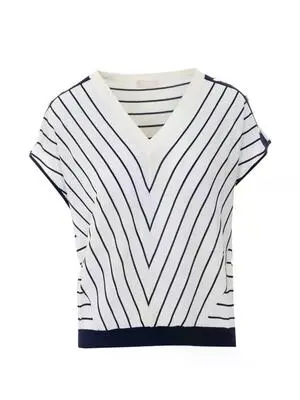 Liu Jo Striped V-neck T-shirt - White