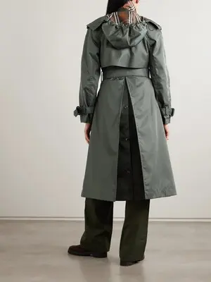 Burberry Belted Hooded Shell Trench Coat - Green