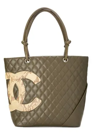 Chanel Olive Quilted Calfskin & Python Cambon Tote
