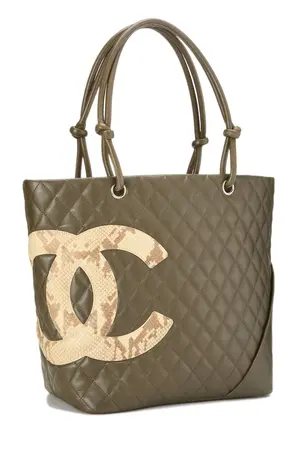 Chanel Olive Quilted Calfskin & Python Cambon Tote