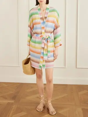 Missoni Mare Belted Striped Metallic Crochet-knit Cover-up
