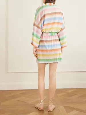 Missoni Mare Belted Striped Metallic Crochet-knit Cover-up