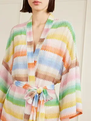 Missoni Mare Belted Striped Metallic Crochet-knit Cover-up