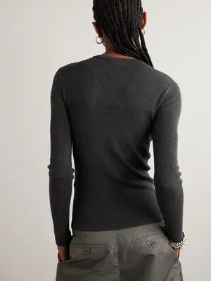 LISA YANG Vivian Ribbed Cotton And Cashmere-blend T-shirt - Gray