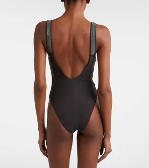 Brunello Cucinelli Embellished One Piece Swimsuit - Brown