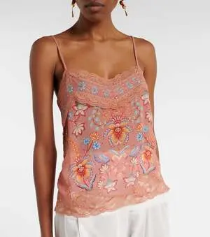 Farm Rio Lace-trimmed Floral Camisole