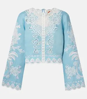 Farm Rio Embroidered Linen Top