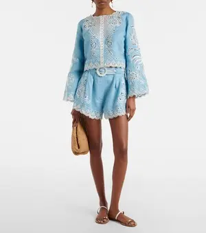 Farm Rio Embroidered Linen Top