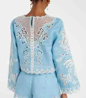 Farm Rio Embroidered Linen Top