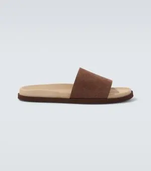 Brunello Cucinelli Suede Open Toe Slides