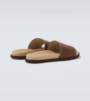 Brunello Cucinelli Suede Open Toe Slides