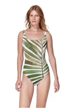 GOTTEX Willow Square Neck One Piece - White-green