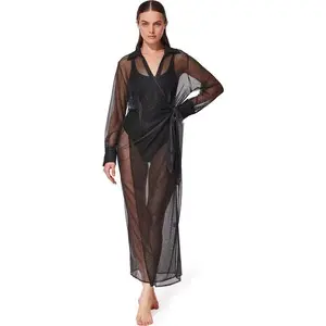 GOTTEX Pretty Mesh Wrap Dress Cover-up - Black