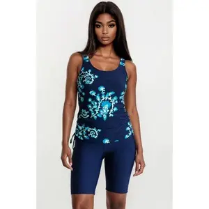 CALYPSA Tankini Swim Top With Bike Swim Shorts Set Barbados Blue