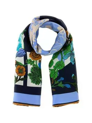 FERRAGAMO Pegaso Floral Scarf - Blue
