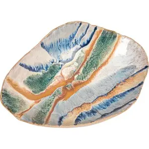 STORIED HOME Organic Spectrum Stoneware Footed Bowl - Blue