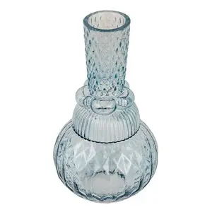STORIED HOME Round Pressed Tapered Glass Vase - Blue