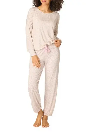 PJ Salvage Luxe Leopard Print Jersey Pajamas - Light Beige