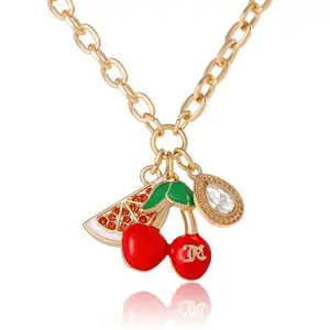 Juicy Couture Cherry & Watermelon Charm Necklace - Gold Tone/ Red