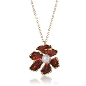 Bcbgmaxazria Floral Pendant Necklace With Faux Pearl - Burgundy