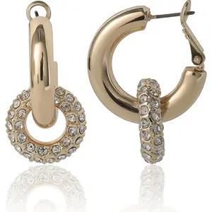 Bcbgmaxazria Pavé And Polished Double Hoop Earrings - Gold Tone