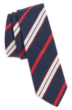 Thom Browne Variegated Rep Stripe Silk & Cotton Tie - Red White Blue White