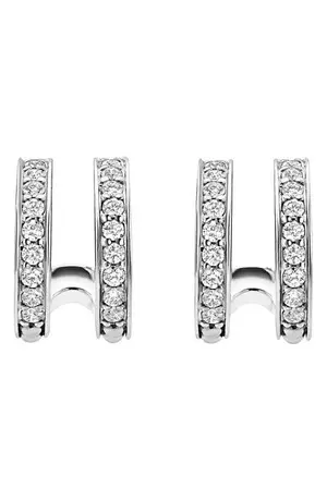 Lagos Caviar Spark Double Row Diamond Hoop Earrings In Sterling