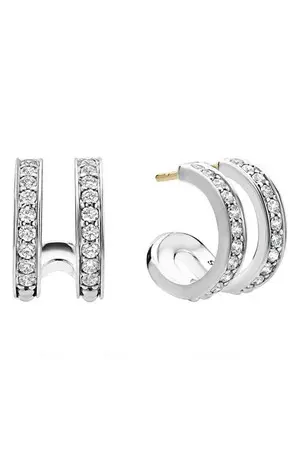Lagos Caviar Spark Double Row Diamond Hoop Earrings In Sterling - Silver