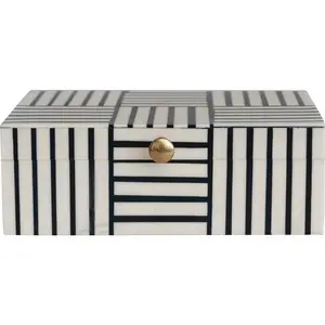 STORIED HOME Plastic Storage Box With Striped Block Pattern And Gold Knob - Black