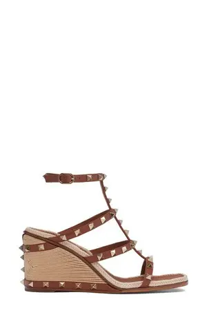 Valentino Garavani Rockstud Espadrille Sandal - Saddle