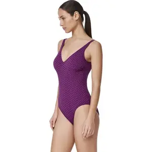 GOTTEX Medina Textured V-neck One-piece - Wine