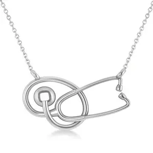 ALLUREZ 14k Stethoscope Pendant Necklace - White Gold