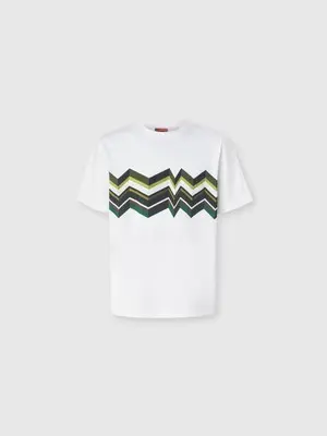UM Crew-neck Cotton T-shirt With Irregular Zigzag Print