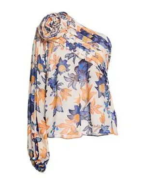 Farm Rio Floral-print One-shoulder Top - Blue