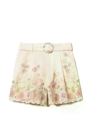 TWINSET Linen Floral Print Shorts With Buckled Belt