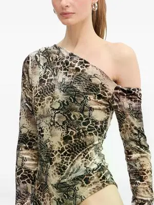 Guess Snakeskin Print One-shoulder Body - Neutrals