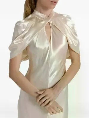 Alberta Ferretti Crossed-collar Floor-length Dress - White