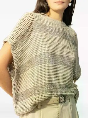 Brunello Cucinelli Stripe-pattern Crew-neck Top - Neutrals