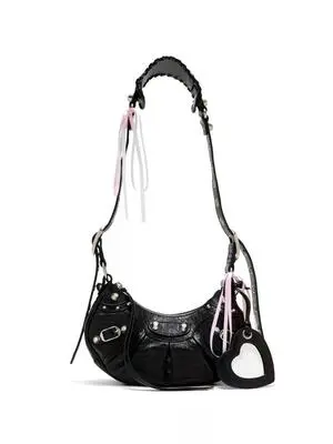 Balenciaga Leather Shoulder Bag With Heart Charm - Black
