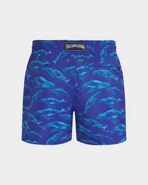 Vilebrequin Ultralight And Packable Sparkling Whales Swim Trunks - Blue