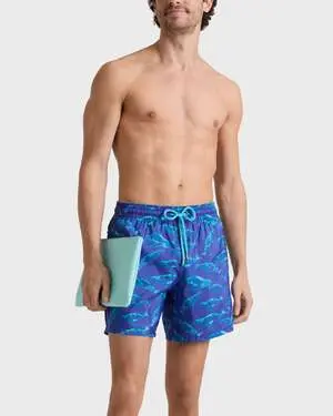 Vilebrequin Ultralight And Packable Sparkling Whales Swim Trunks - Blue
