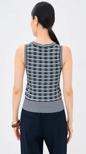 Veronica Beard Jerrel Cropped Knit Tank - Blue Jay Multi